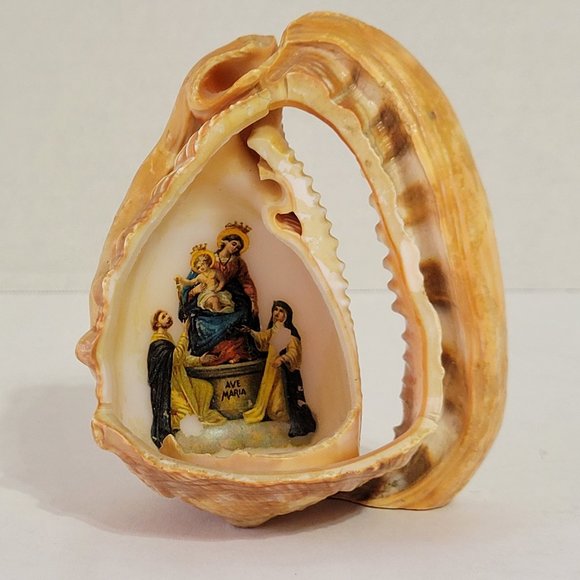 Art | Vintage 195s Religious Carved Conch Seashell Ave Maria Religious ...